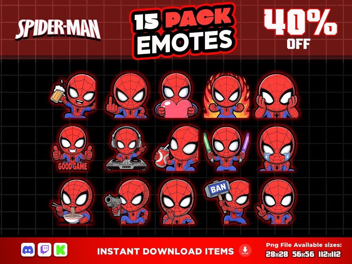 Spider-man Chibi Twitch Emote Pack – 15 Cute Reactions – Instant ...