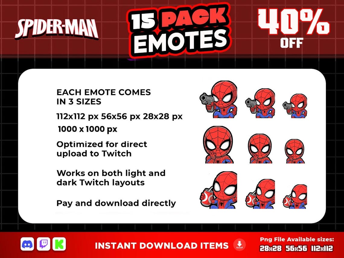 Spider-man Chibi Twitch Emote Pack – 15 Cute Reactions – Instant ...