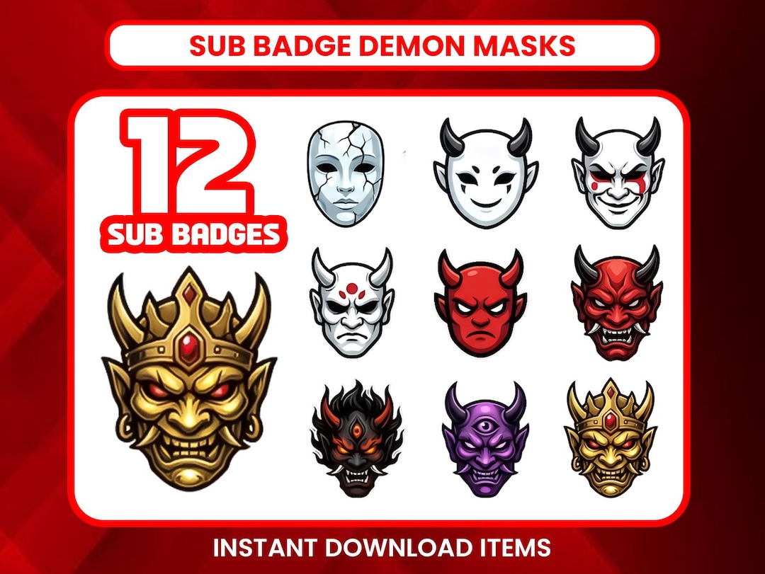 Demon Mask Twitch Sub Badges | Oni Horror Streamer Set (instant ...