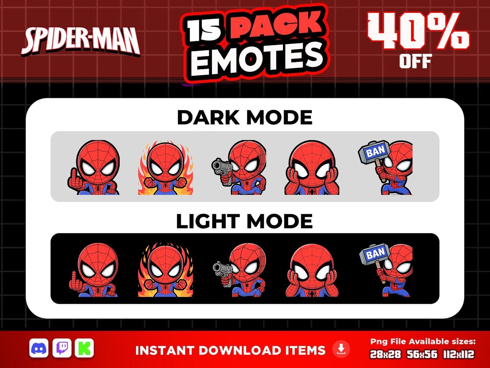 Spider-man Chibi Twitch Emote Pack – 15 Cute Reactions – Instant ...