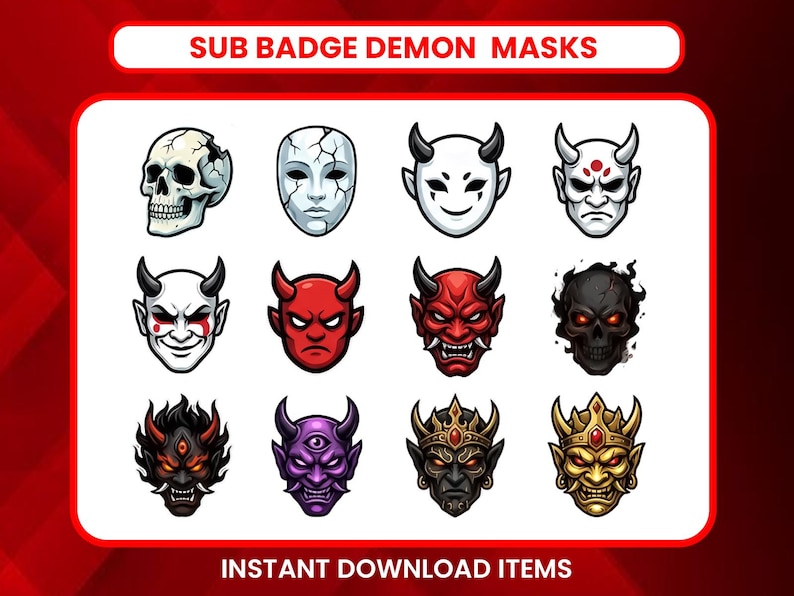 Demon Mask Twitch Sub Badges | Oni Horror Streamer Set (instant ...