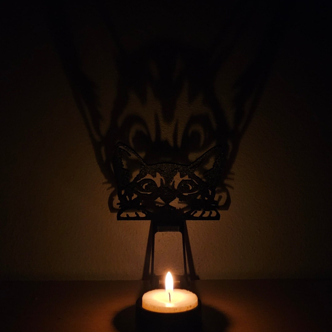 Tealight Candle Holder With Shadow Cat Lamp Night Light Decor - Etsy