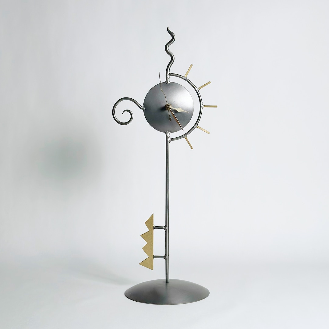 Rare Postmodern Clock, Memphis Design, Handmade Metal Desk or Mantle ...