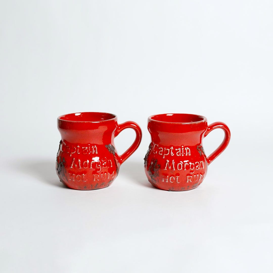 MCM Mugs, Captain Morgan Rum, Laurentian Pottery Red Lava Glaze, Set of ...