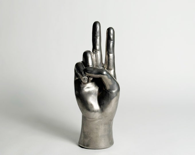 Peace Sign Hand Sculpture, Y2K Figurine, Ceramic With Metallic Glaze ...