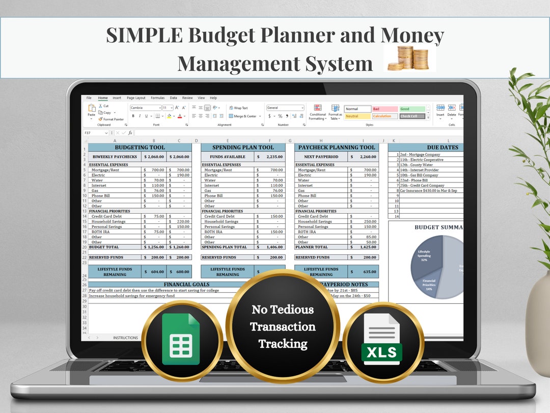 SIMPLE Budget Planner, Spending Plan, and Paycheck Planning Spreadsheet ...