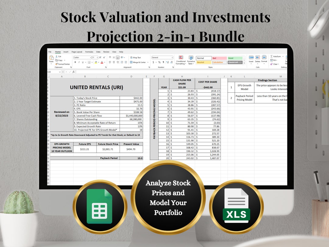 BUNDLE: Stock Valuation and Investments Projection Tool 2-in-1 Bundle ...