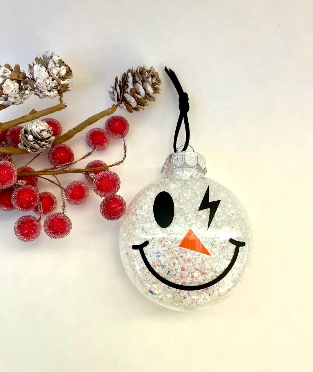 Happy Face Lightning Bolt Snowman Ornament| Glitter Christmas ...