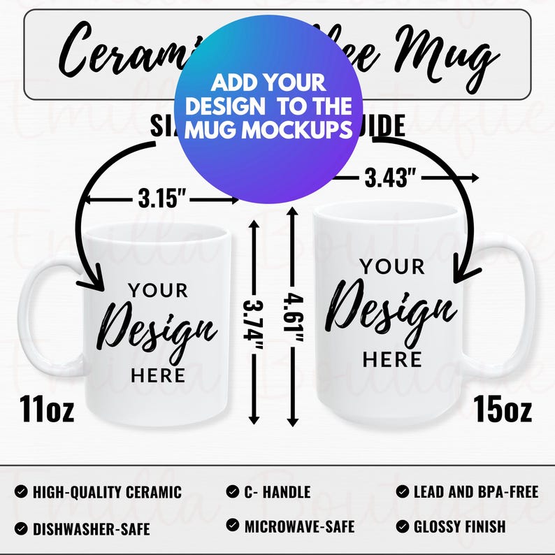White Mug Size Chart Canva Template, White Mug Size Guide, Ceramic Mug ...
