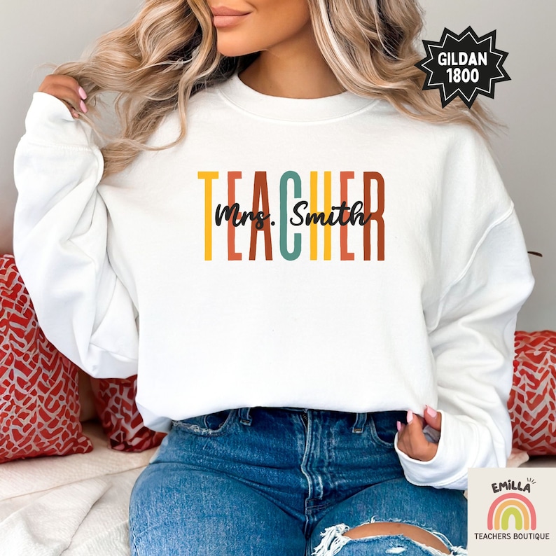 Cute Custom Teacher Last Name Sweatshirt Personalized Name Teacher