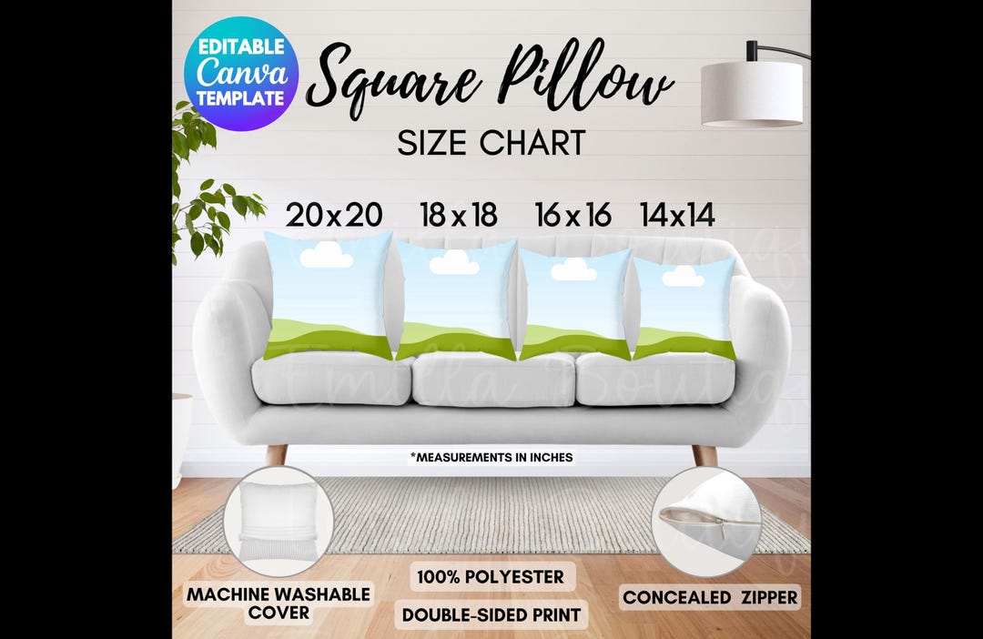 Drag and Drop Pillow Mockup Square Pillow Size Chart Printify Pillow ...