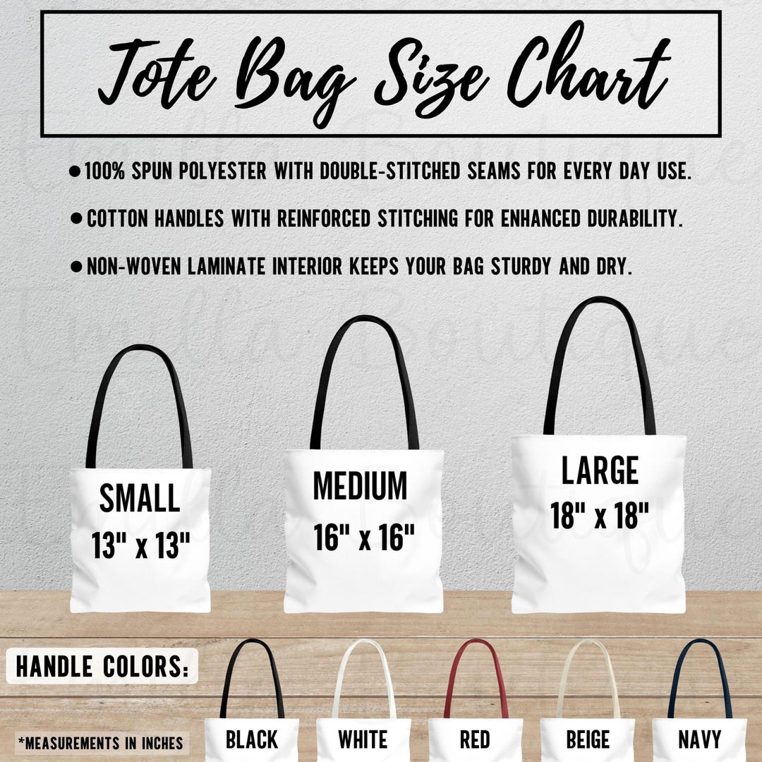 AOP Tote Bag Size Chart, Printify Tote Bag Size Guide, AOP Tote Bag Handle Color Chart, Tote Bag ...