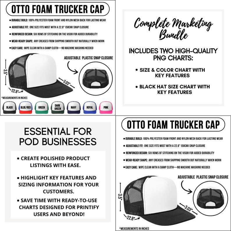 Otto Trucker Cap 39-165 Size & Color Chart, Otto Cap Size Chart ...