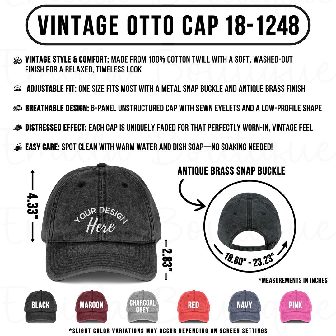 Vintage Otto 18-1248 Cap Size Chart Mockup, Printify Vintage Cap Color ...