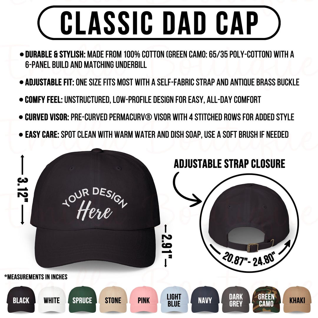 Classic Dad Cap Size Chart Mockup, Printify Dad Hat Sizing Guide, Dad ...