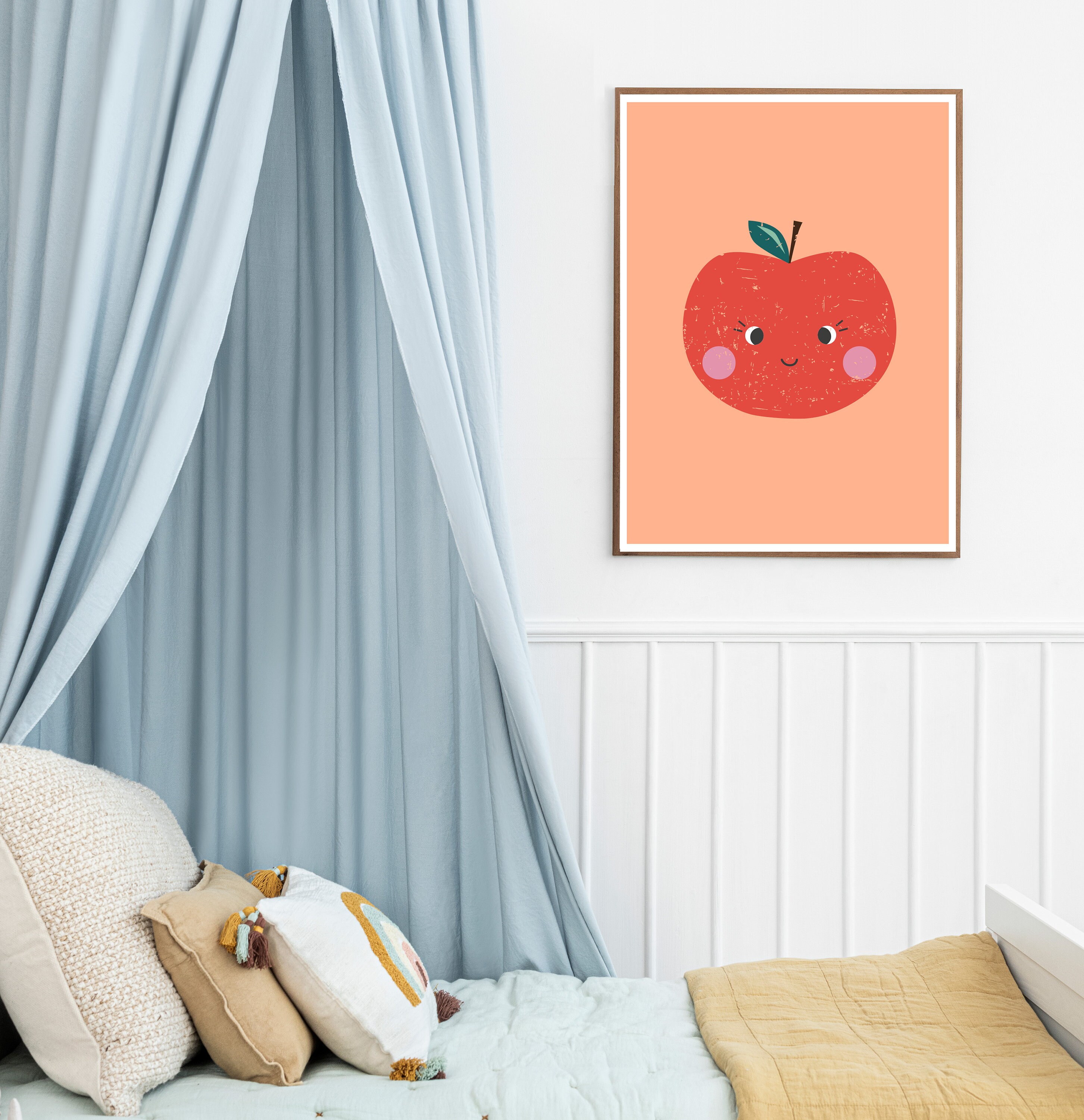 Red Apple Printable Poster, Smiling Apple Print, Kids Room Poster, Cute ...