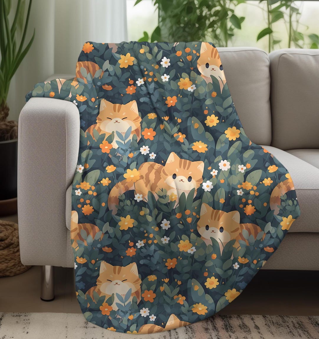 Cozy Cat Blanket, Fleece Sherpa or Soft Velveteen Plush Blanket, Warm Fleece Throw, Home Decor ...