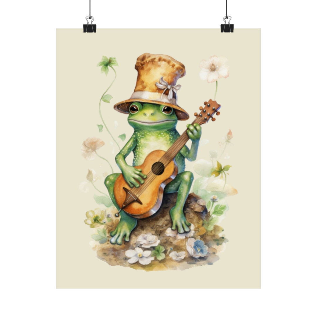 Music Frog Poster, Banjo Frog Print, Floral Frog Poster, Cottagecore ...