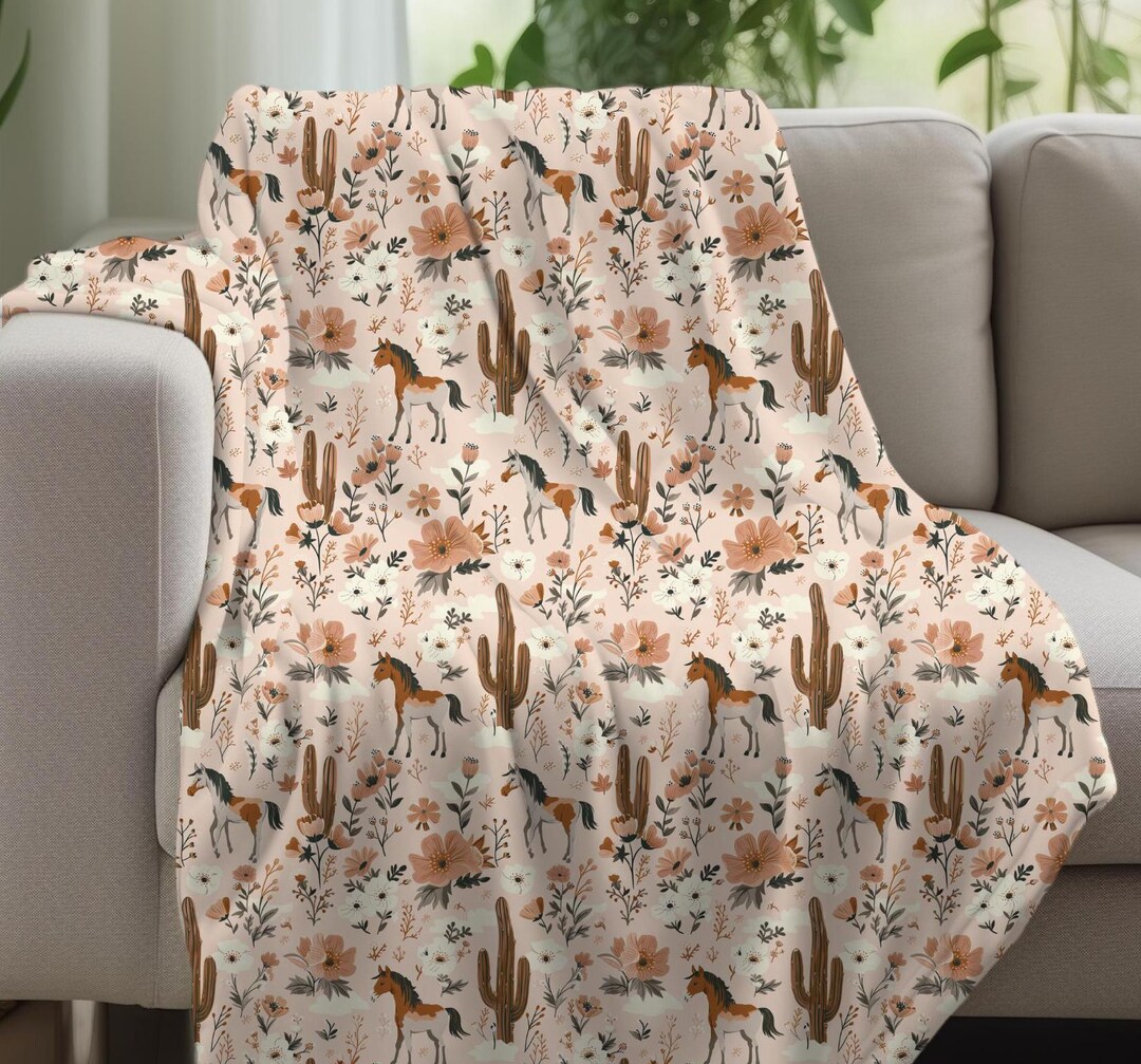 Horse Throw - Cozy Western Fleece Sherpa Blanket, Soft Velveteen Plush ...