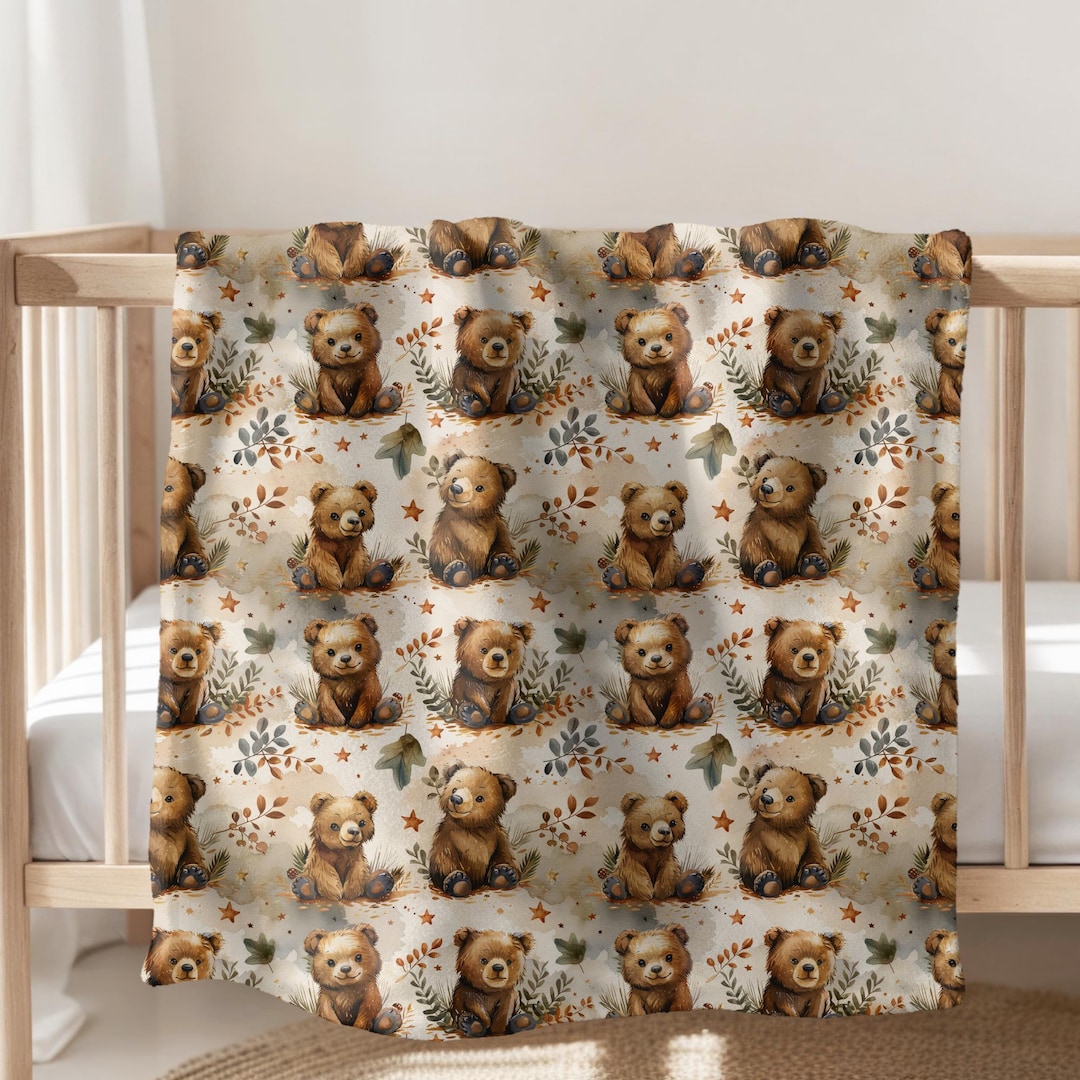 Woodland Bear Baby Blanket, Rustic Teddy Bear Blanket Blanket, Bear ...