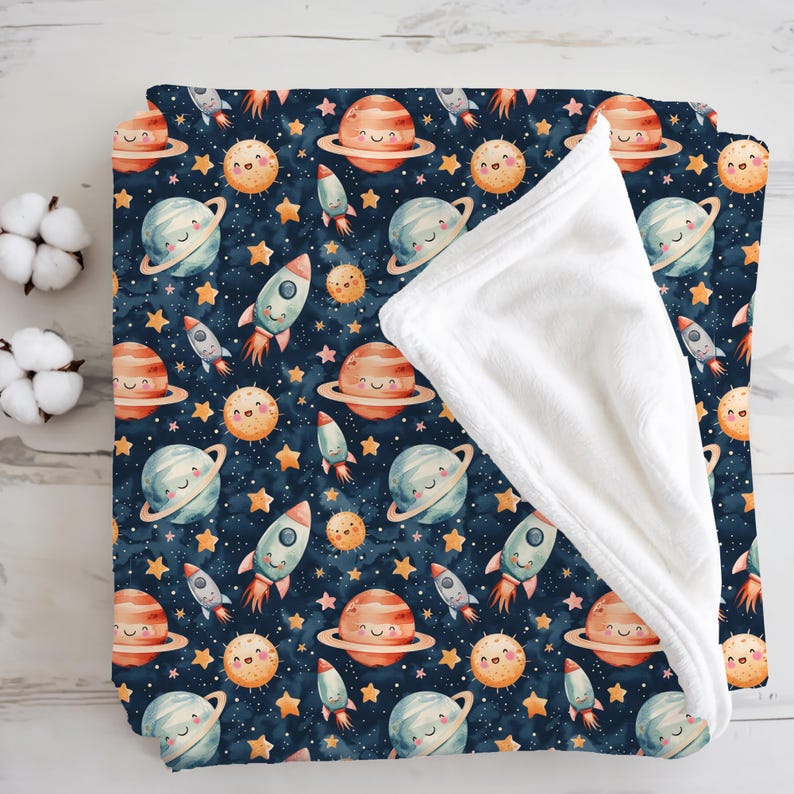 Personalized Space Baby Blanket, Custom Outer Space Throw, Rocket Ship ...