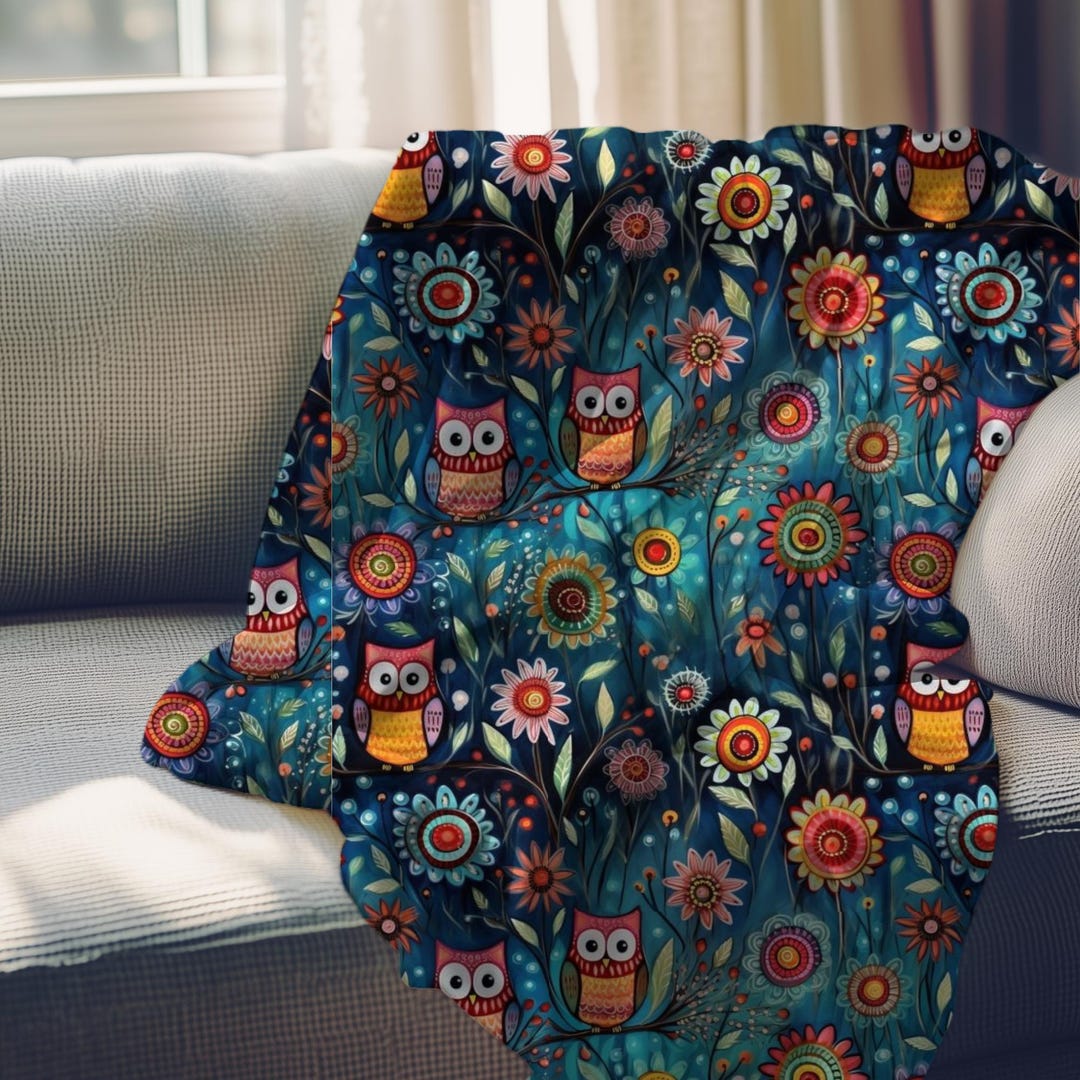 Cozy Owl Blanket, Floral Throw, Owls and Flowers, Fleece Sherpa or Soft ...