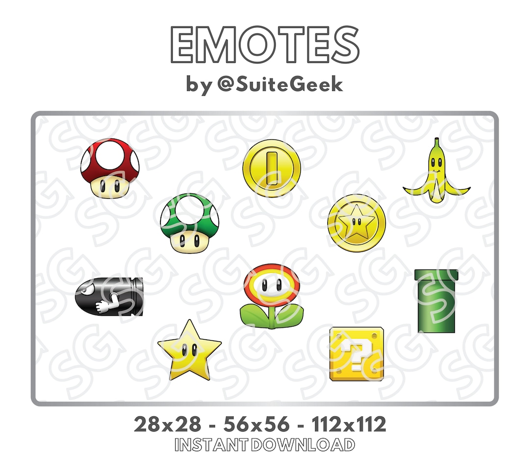 Set of 10 | Mario Themed Emotes | Instant Download | Twitch | Youtube ...