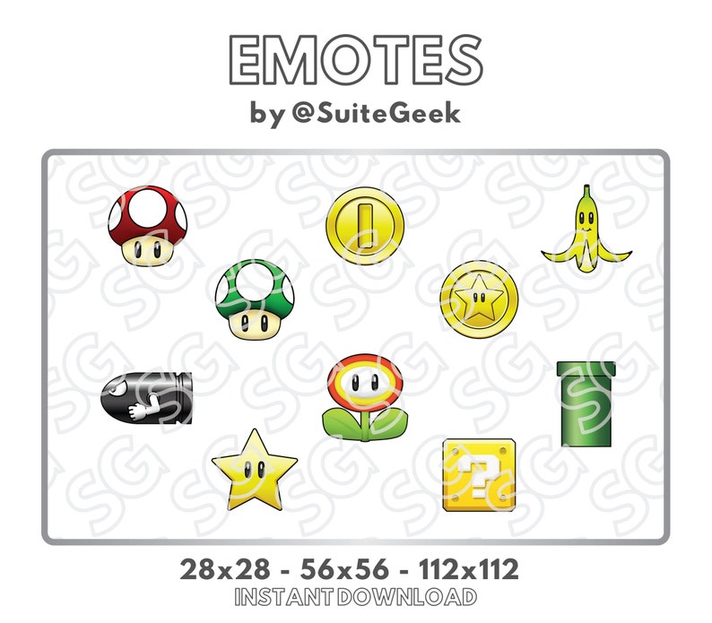 Set of 10 | Mario Themed Emotes | Instant Download | Twitch | Youtube ...