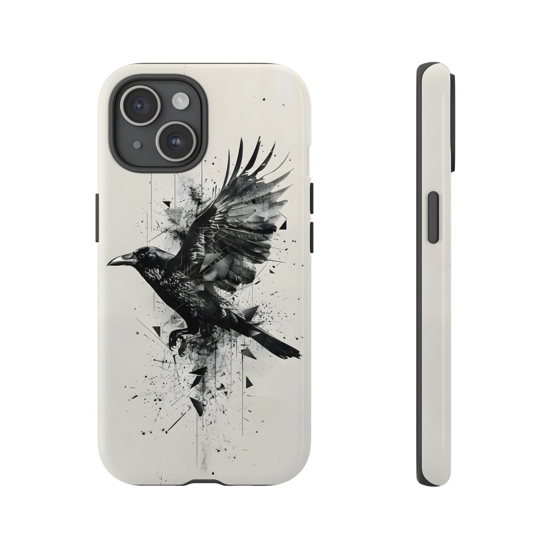 Geometric Crow iPhone Case, Classy Bird Gift Case Fit for iPhone 15 Pro ...