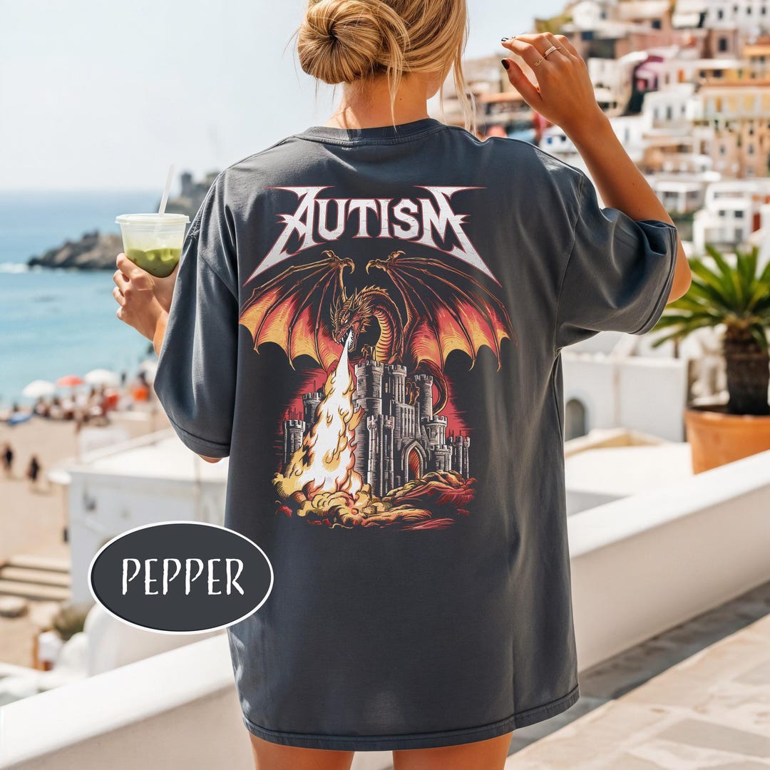 Autism Dragon T-shirt Gothic Fantasy Castle Shirt Autistic Man Gift ...