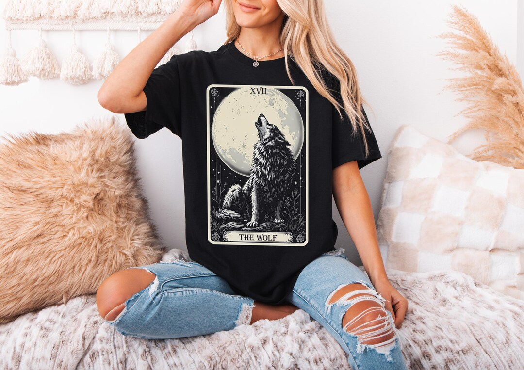 The Wolf Tarot Card T-shirt Wolf Howling at the Moon Shirt Wolf Lover ...