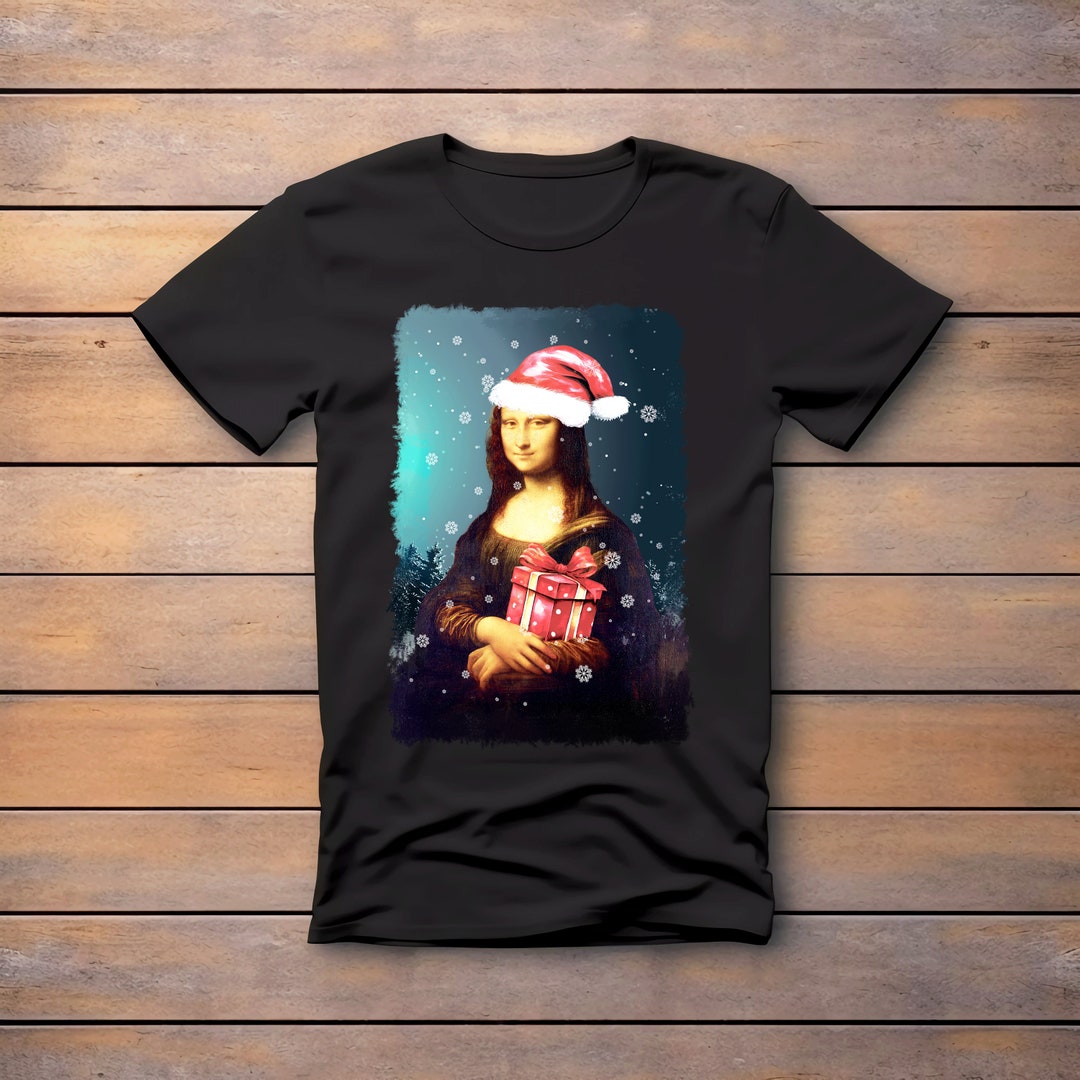 Mona Lisa Christmas Mona Lisa With Santa Hat and Present - Etsy