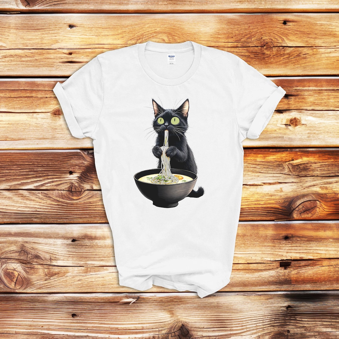 Cat Eating Ramen Shirt Black Cat Noodles Gift Japanese Food Cat Mom ...