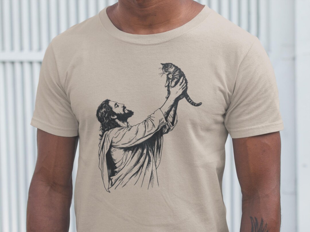 Jesus Holding Cat T-shirt Jesus and Cats Lover Shirt Christian Cat Mom ...