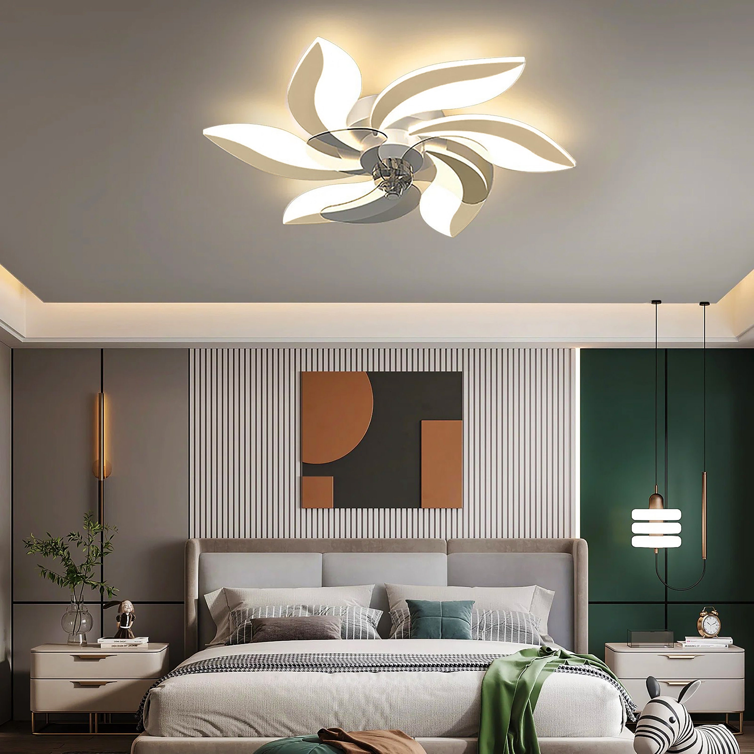 Modern Decorative Ceiling Fan With Light LED Blade Ceiling Fan Dimmable ...