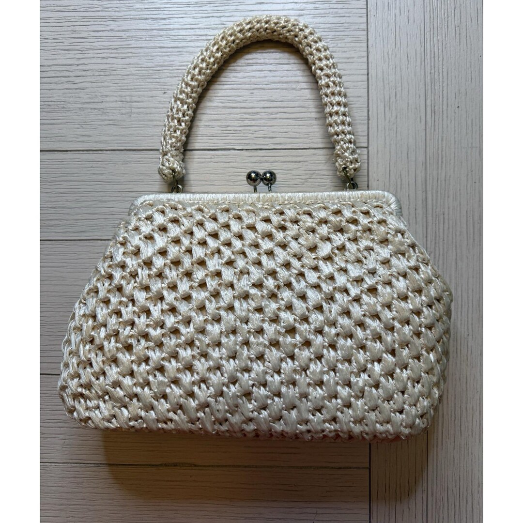 Expressly for Simon Vintage 1960s Raffia Straw Purse W/ Handle & Kiss ...