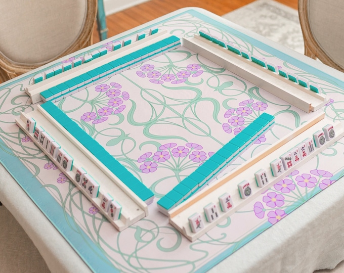Parisian Floral Mahjong Mat, Purple and Green Neoprene Mahjongg Mat ...