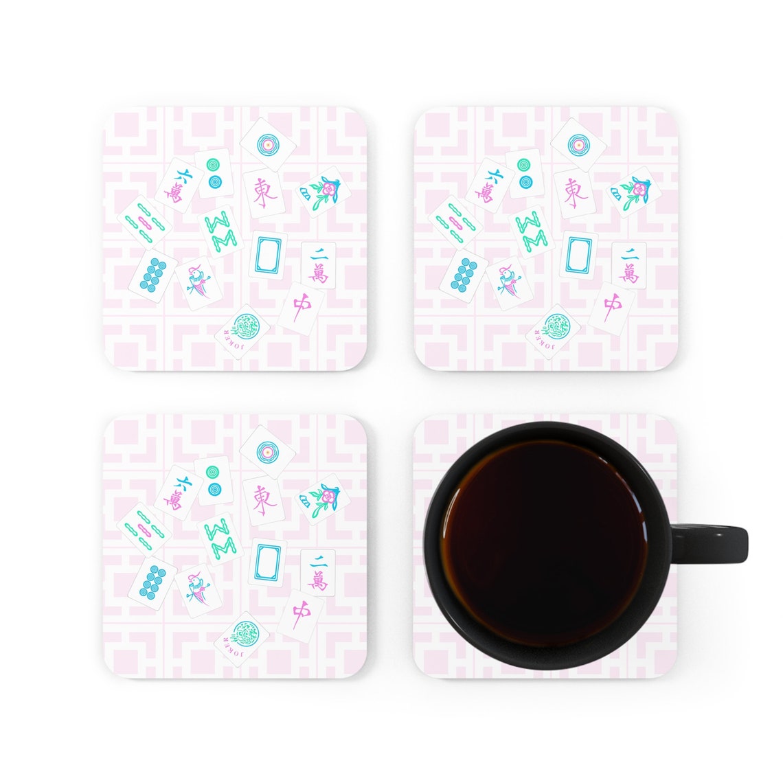Mahjong Coasters Set of 4 Pink Mahjong Coasters Mahjongg - Etsy