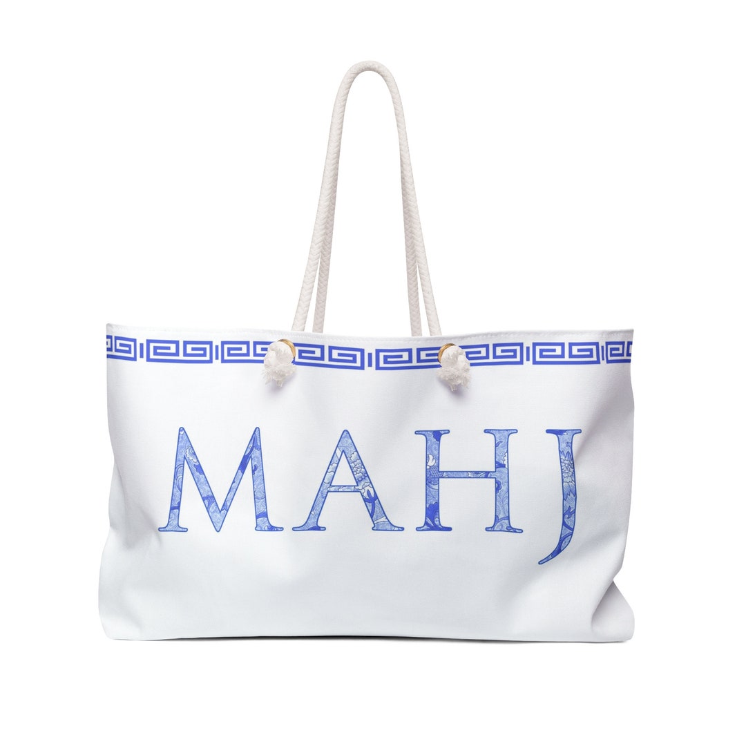 Blue Mahjong Tote Bag, Chinoiserie Mahjongg Tote, Blue and White Tile ...