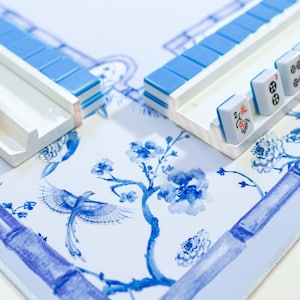 Chinoiserie Mahjong Mat, Blue and White Neoprene Mahjongg Mat, Blue ...