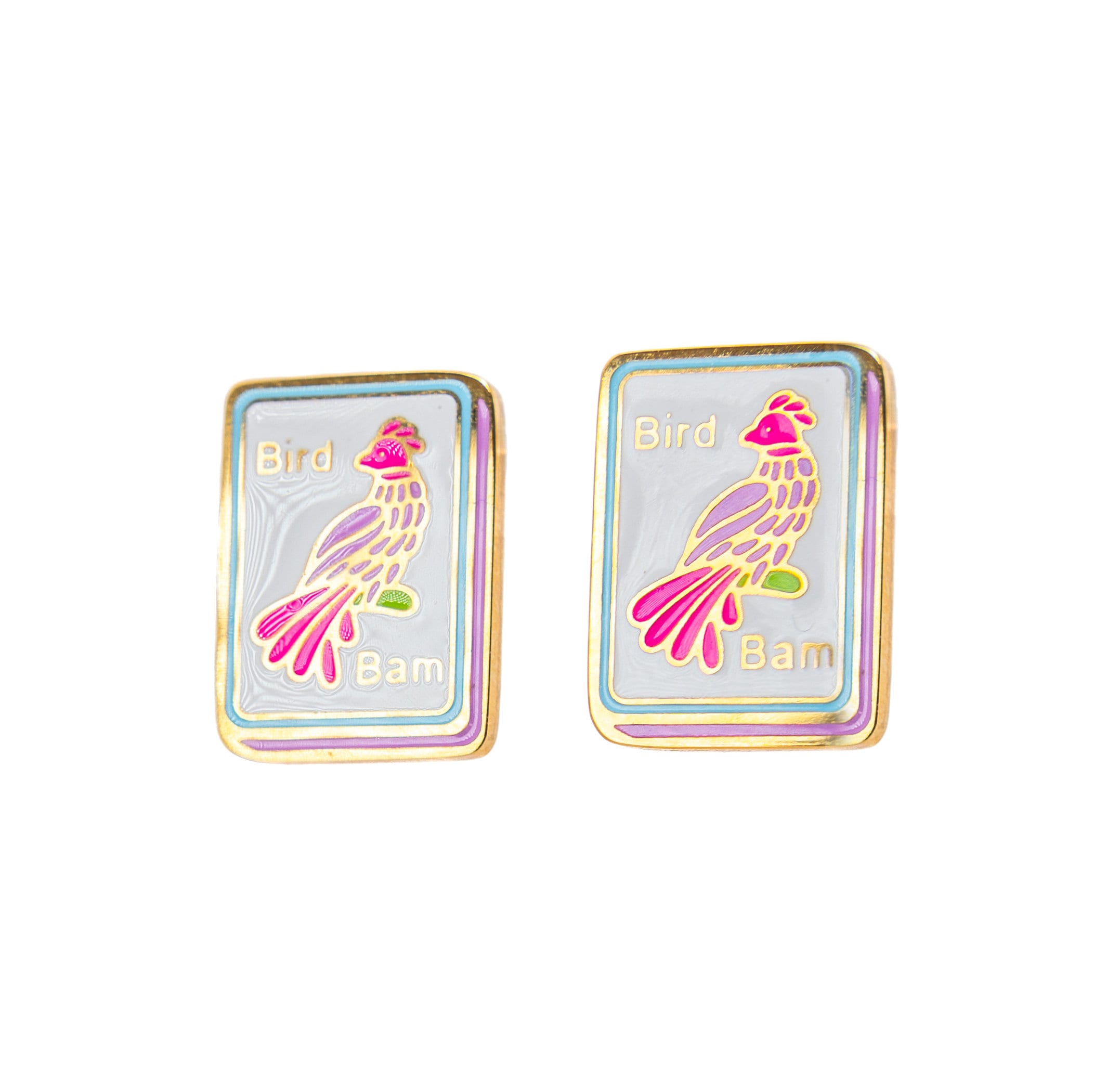 Bird Bam Enamel 18k Gold Earrings, Mahjong Tile Earrings, Bam Bird ...