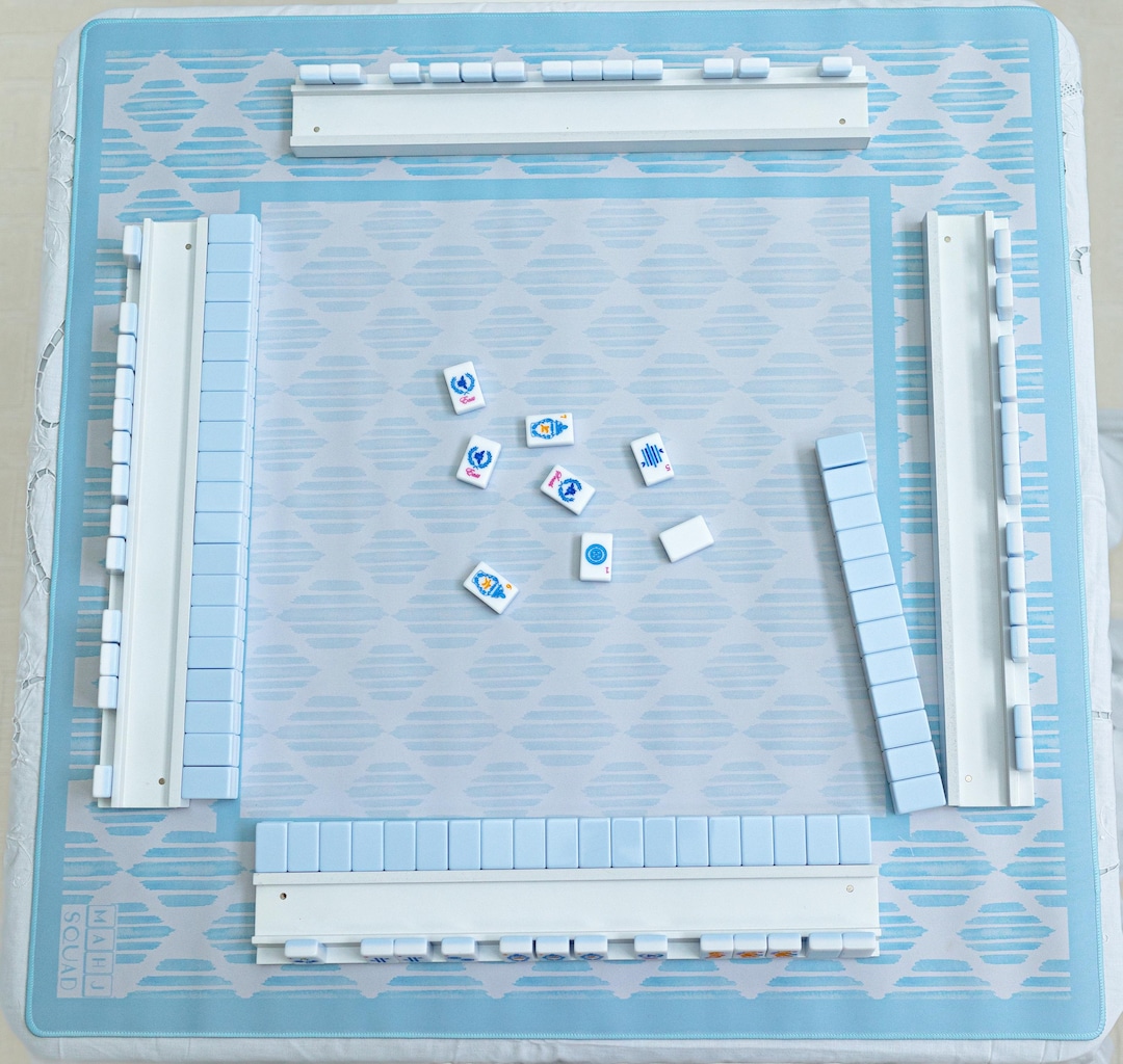 Blue Ikat Mahjong Mat, Blue and White Neoprene Mahjongg Mat, Blue ...