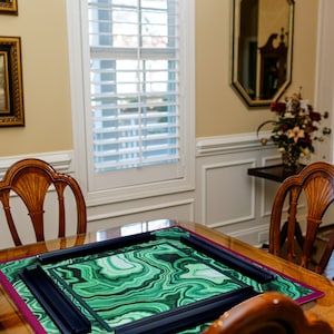 Green Malachite Mahjong Mat, Emerald Green and Jewel Neoprene Mahjongg ...