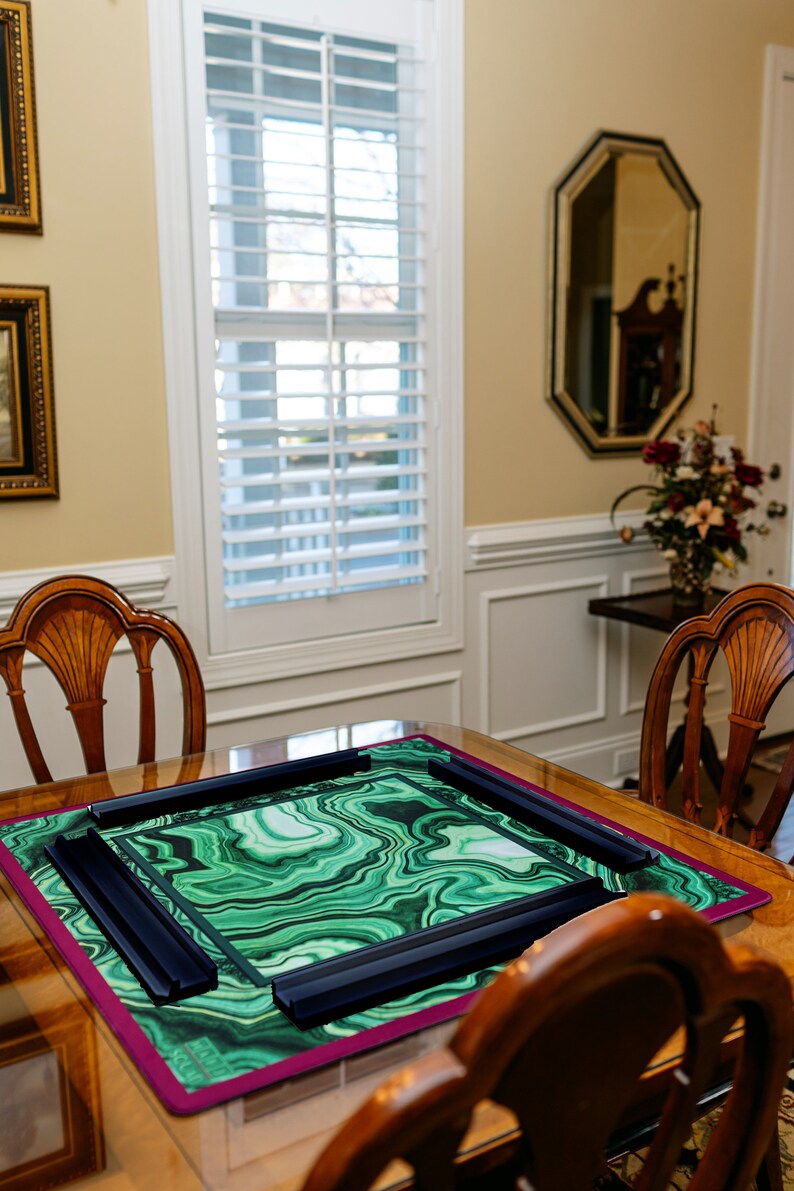 Green Malachite Mahjong Mat, Emerald Green and Jewel Neoprene Mahjongg ...