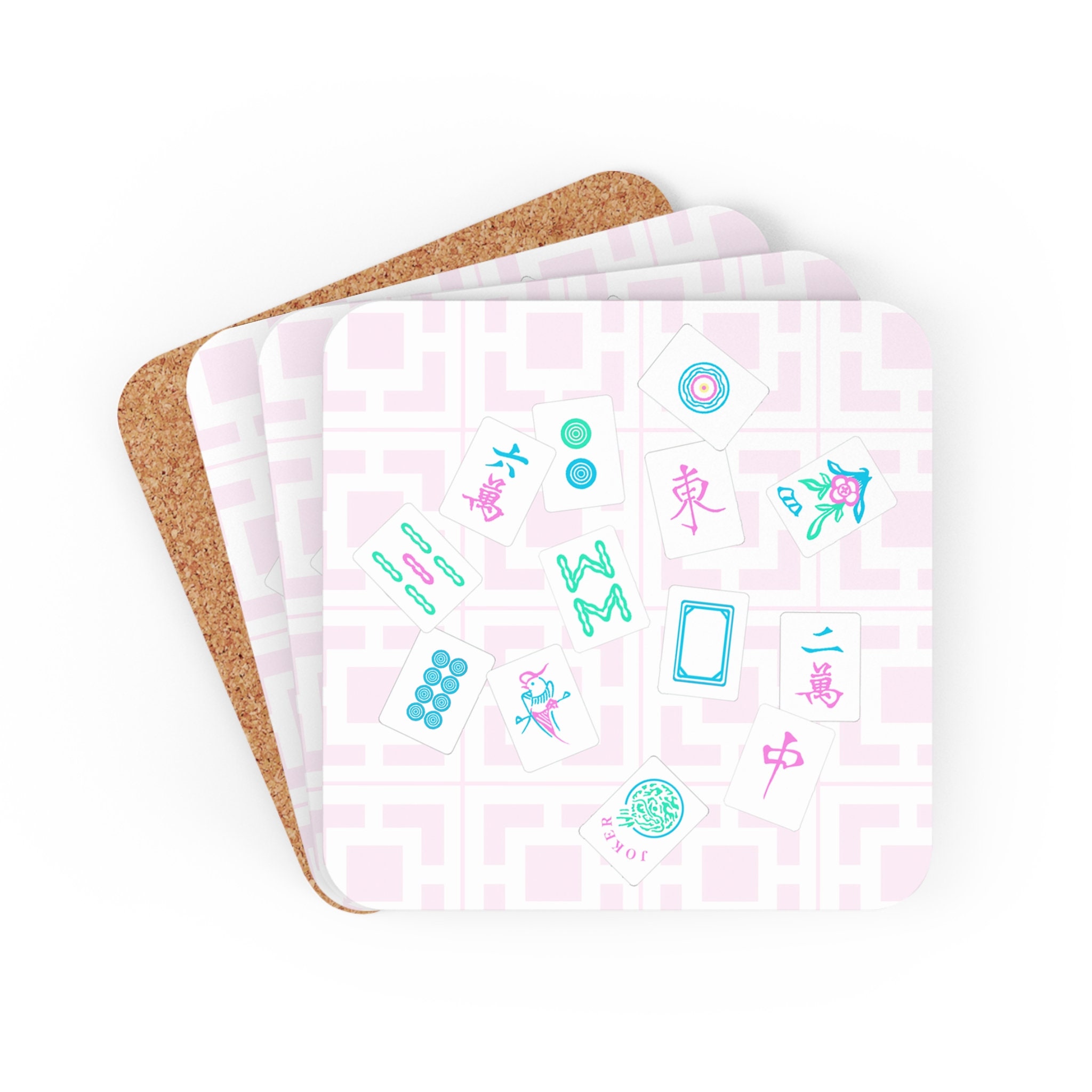 Mahjong Coasters Set of 4 Pink Mahjong Coasters Mahjongg - Etsy