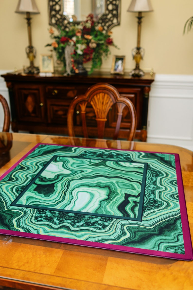 Green Malachite Mahjong Mat, Emerald Green and Jewel Neoprene Mahjongg ...