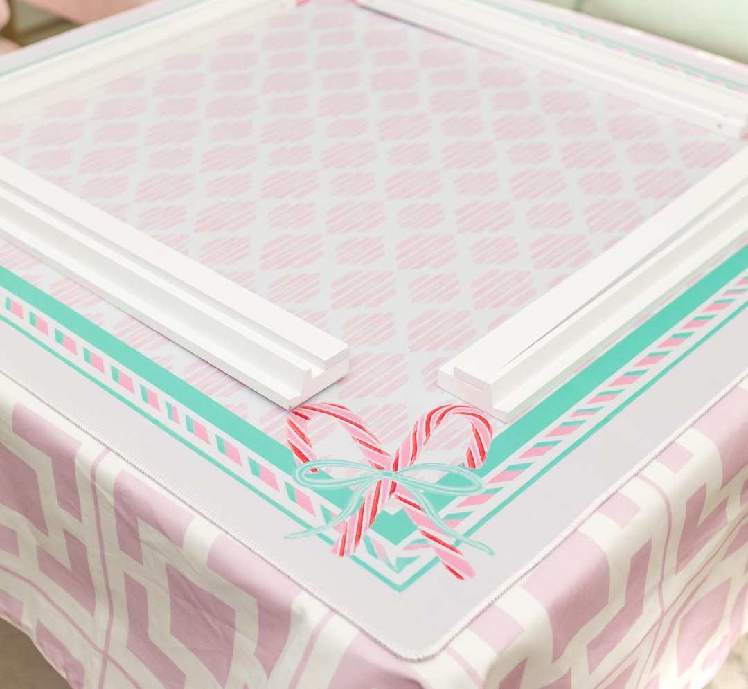 Candy Cane Christmas Mahjong Mat, Pink Christmas Mahjongg Mat, Holiday ...