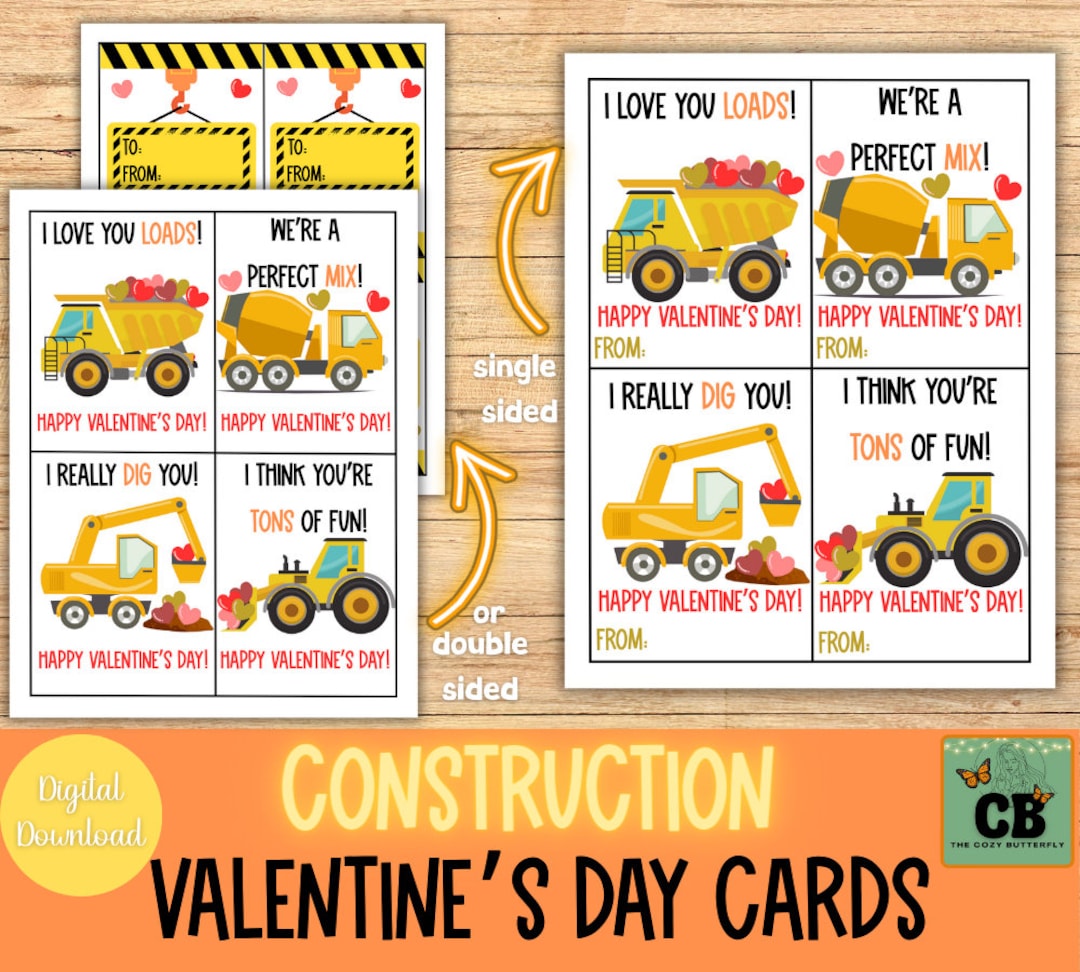 Construction Valentine's Day Cards, Printable Valentines Day Cards ...