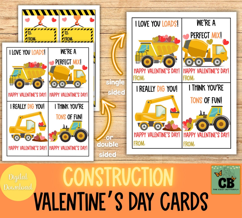 Construction Valentine's Day Cards, Printable Valentines Day Cards ...