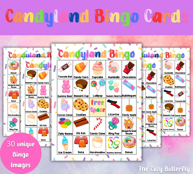 Candyland Bingo, Candy Theme Game, 20 Bingo Cards, Kids Candy Game ...
